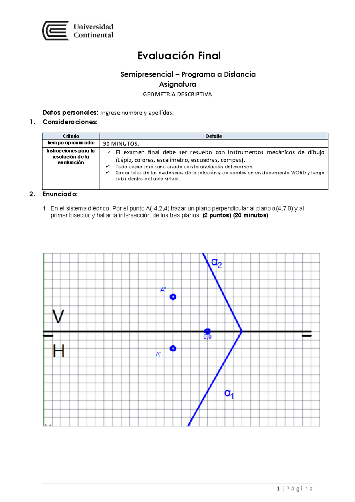 Geometria Descriptiva Examen Final - Evaluación Final Semipresencial – Programa a Distancia ...