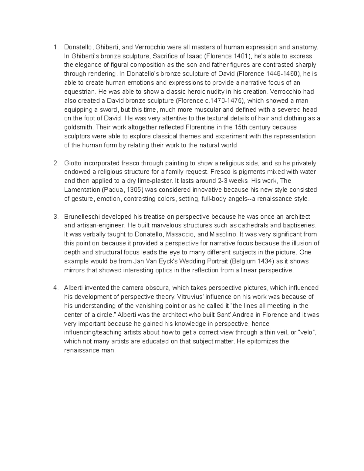 ARTH 70B Exam 1 Questions - Donatello, Ghiberti, and Verrocchio were ...
