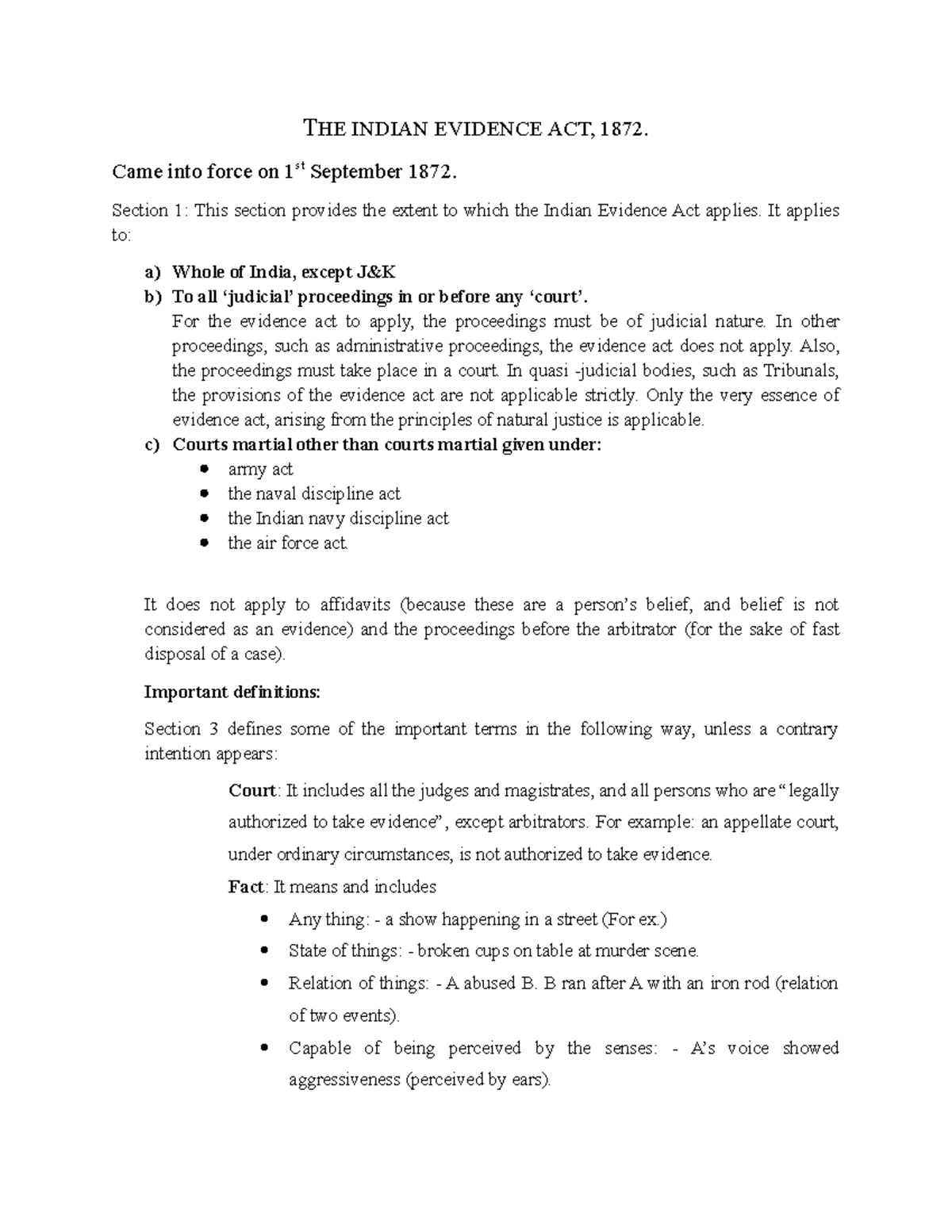 THE INDIAN EVIDENCE ACT, 1872, Section (1-25) Briefs. - THE INDIAN ...