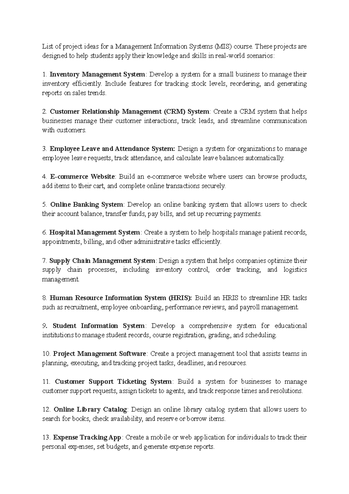 Projects - Hệ thong - List of project ideas for a Management ...