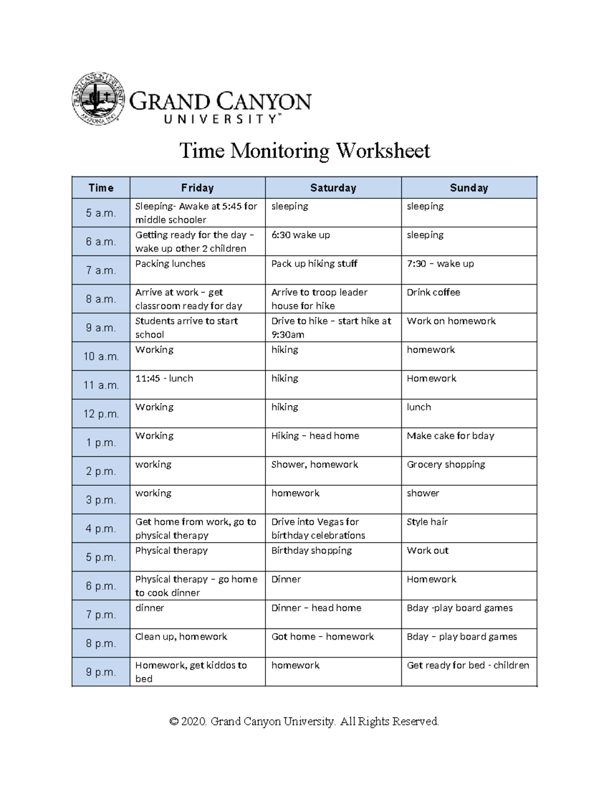 UNV-501 week 1 time monitoring worksheet - Time Monitoring Worksheet ...