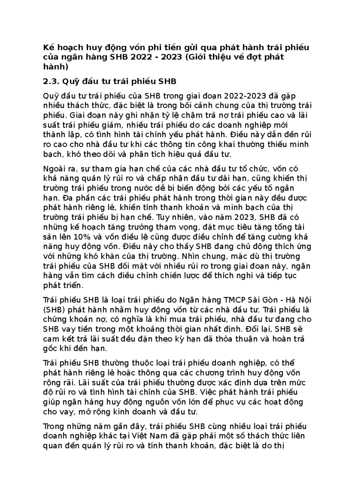 SHB 2022-2023 - SHB 2022-2023 - Kế hoạch huy động vốn phi tiền gửi qua phát hành trái phiếu của ...