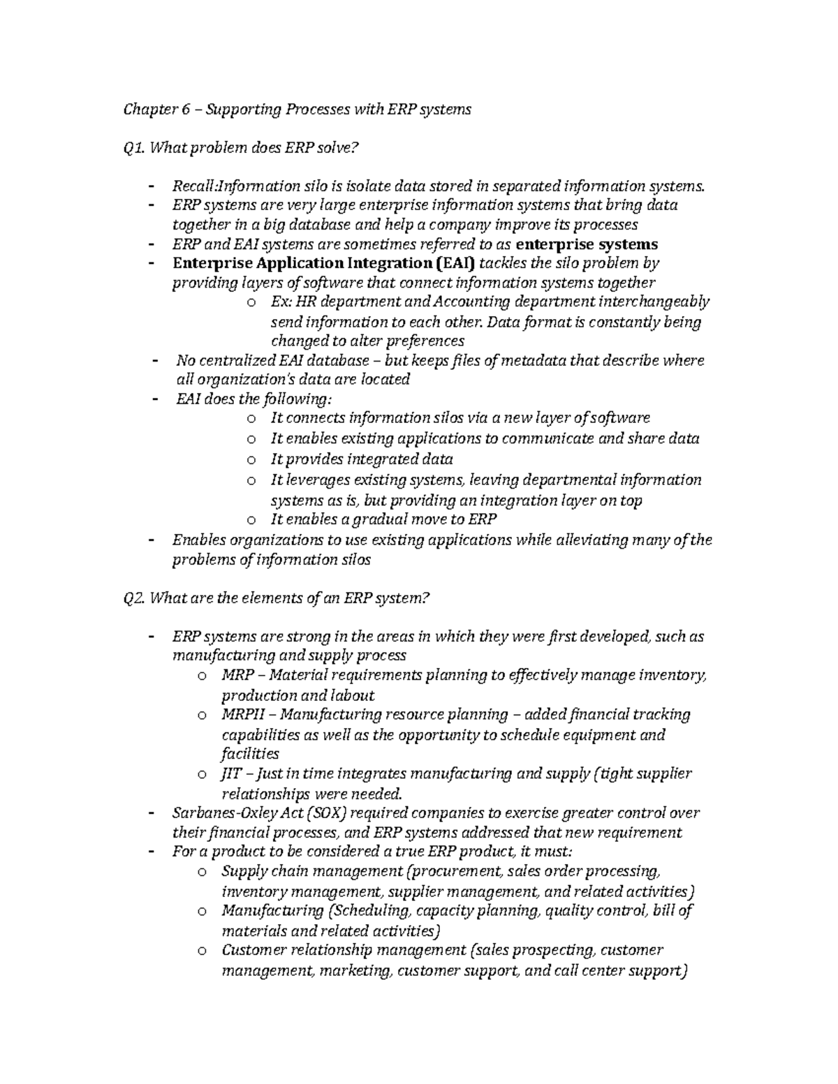 Chapter 6 – Supporting Processes with ERP systems - Chapter 6 ...