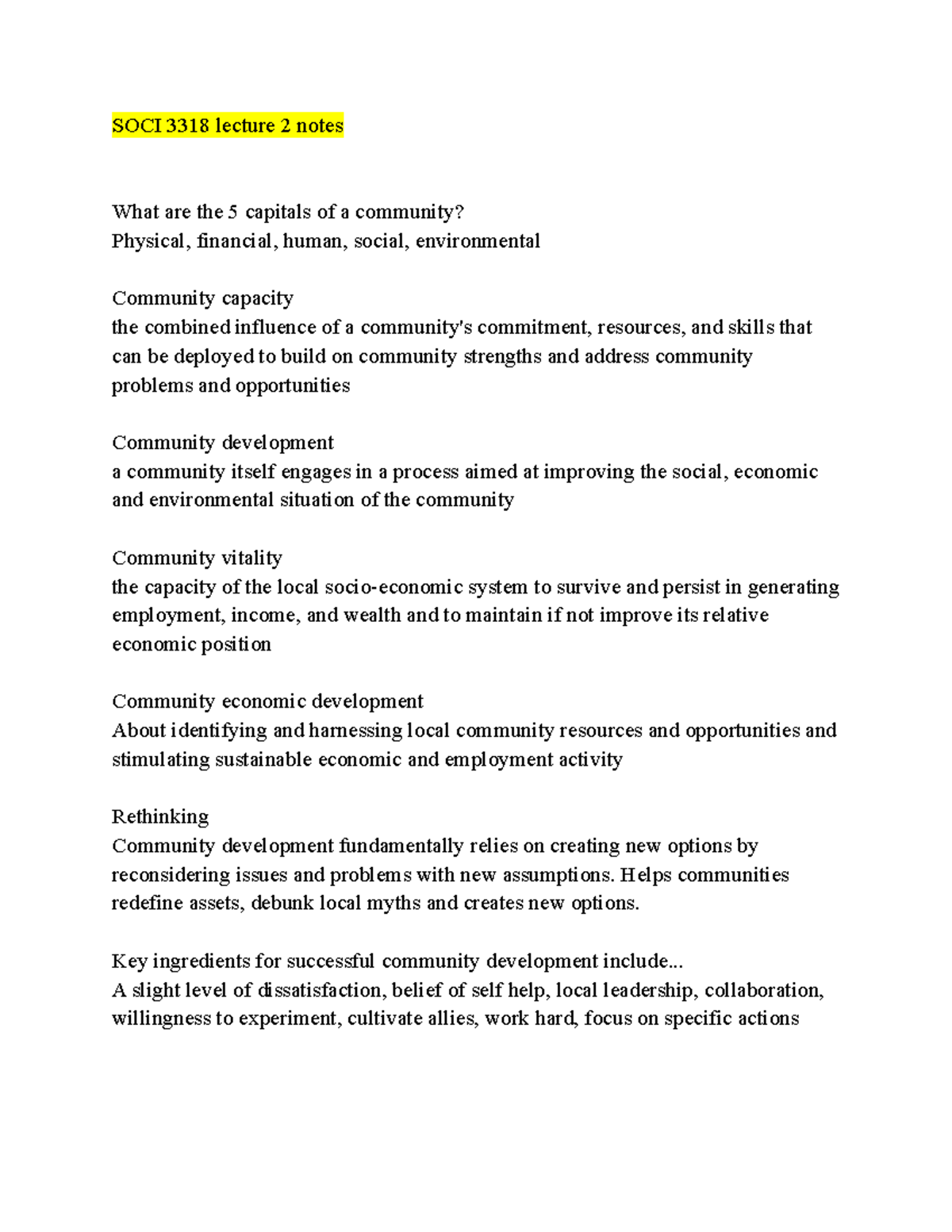 SOCI 3318 lecture 2 notes - SOCI 3318 lecture 2 notes What are the 5 ...