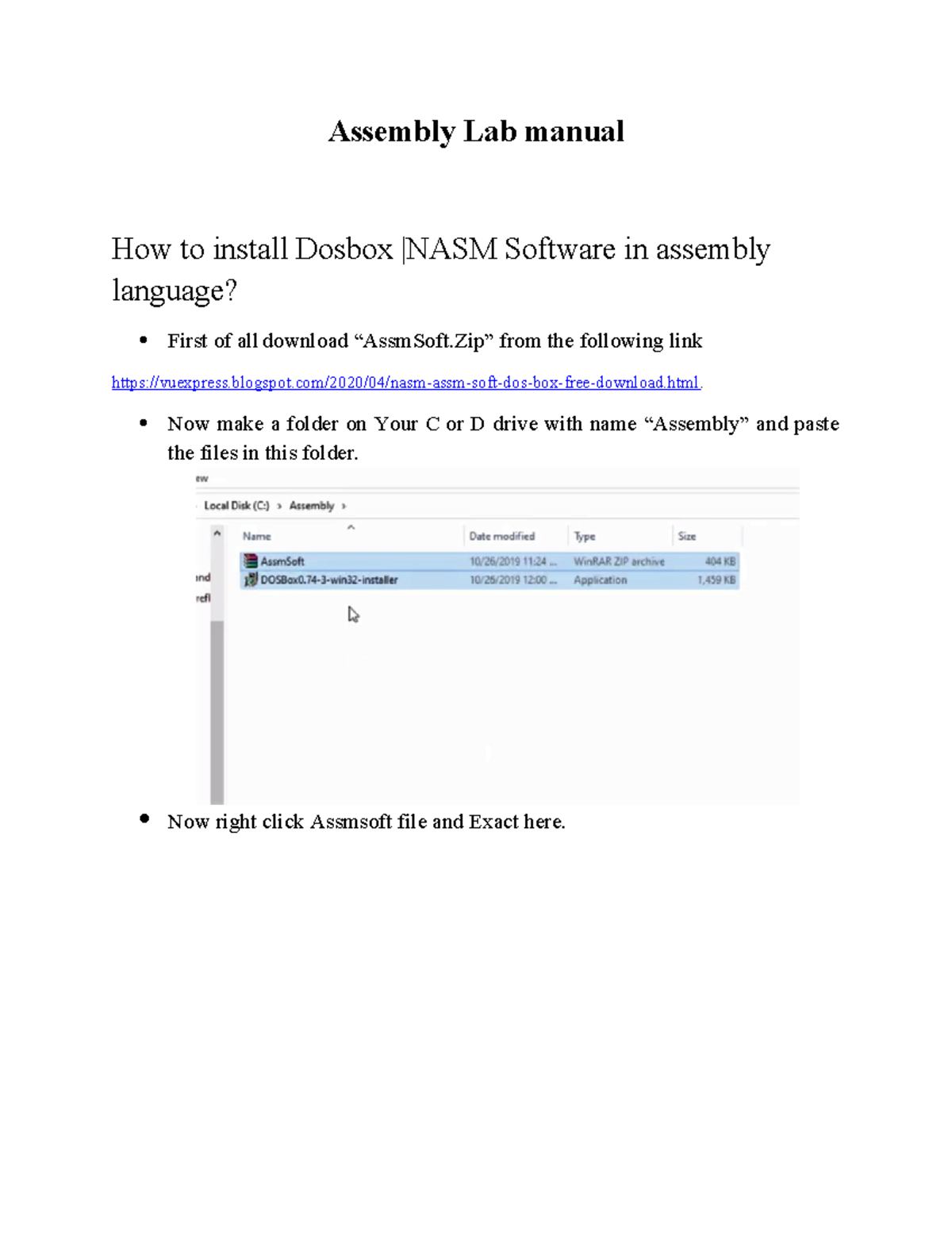 Assembly Lab Manual - Assembly Lab manual How to install Dosbox |NASM Software in assembly ...