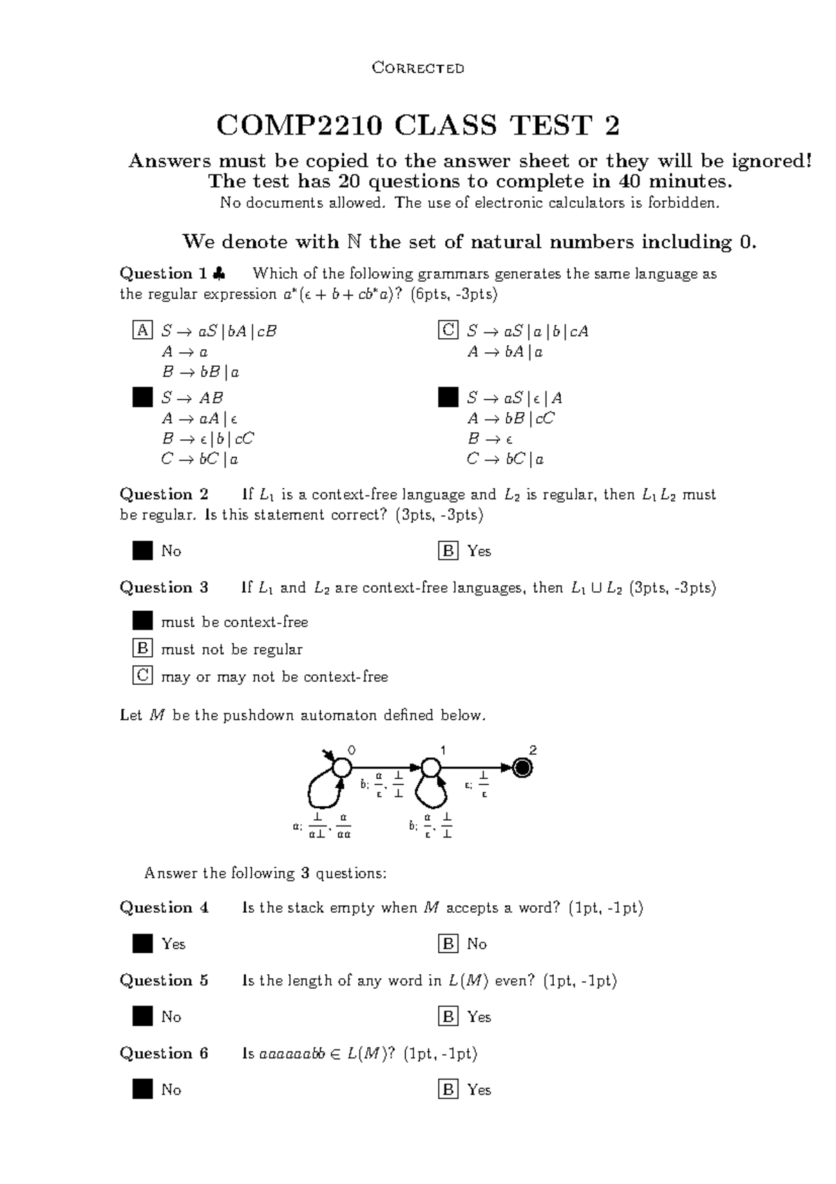 Comp2210-14-15-test2 correct - COMP2210 CLASS TEST 2 Answers must be ...