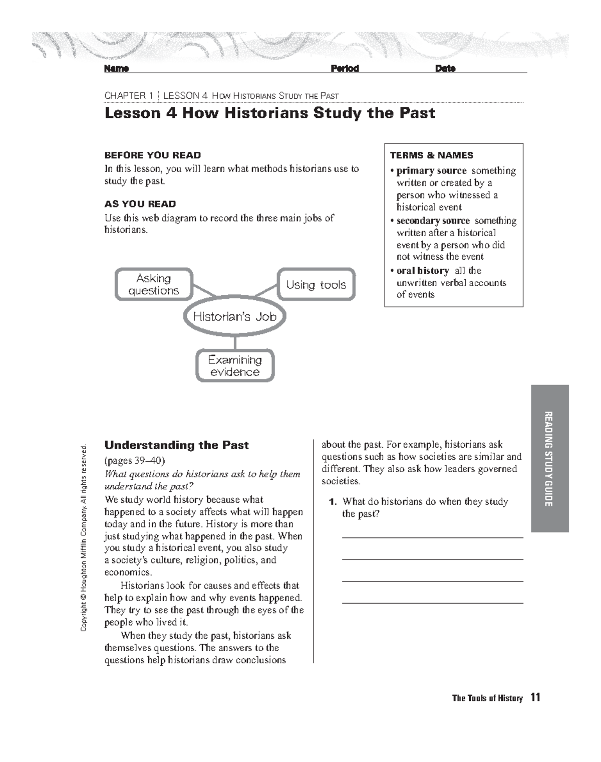 Lesson 4readingstudyguide - The Tools of History READING STUDY GUIDE 11 ...