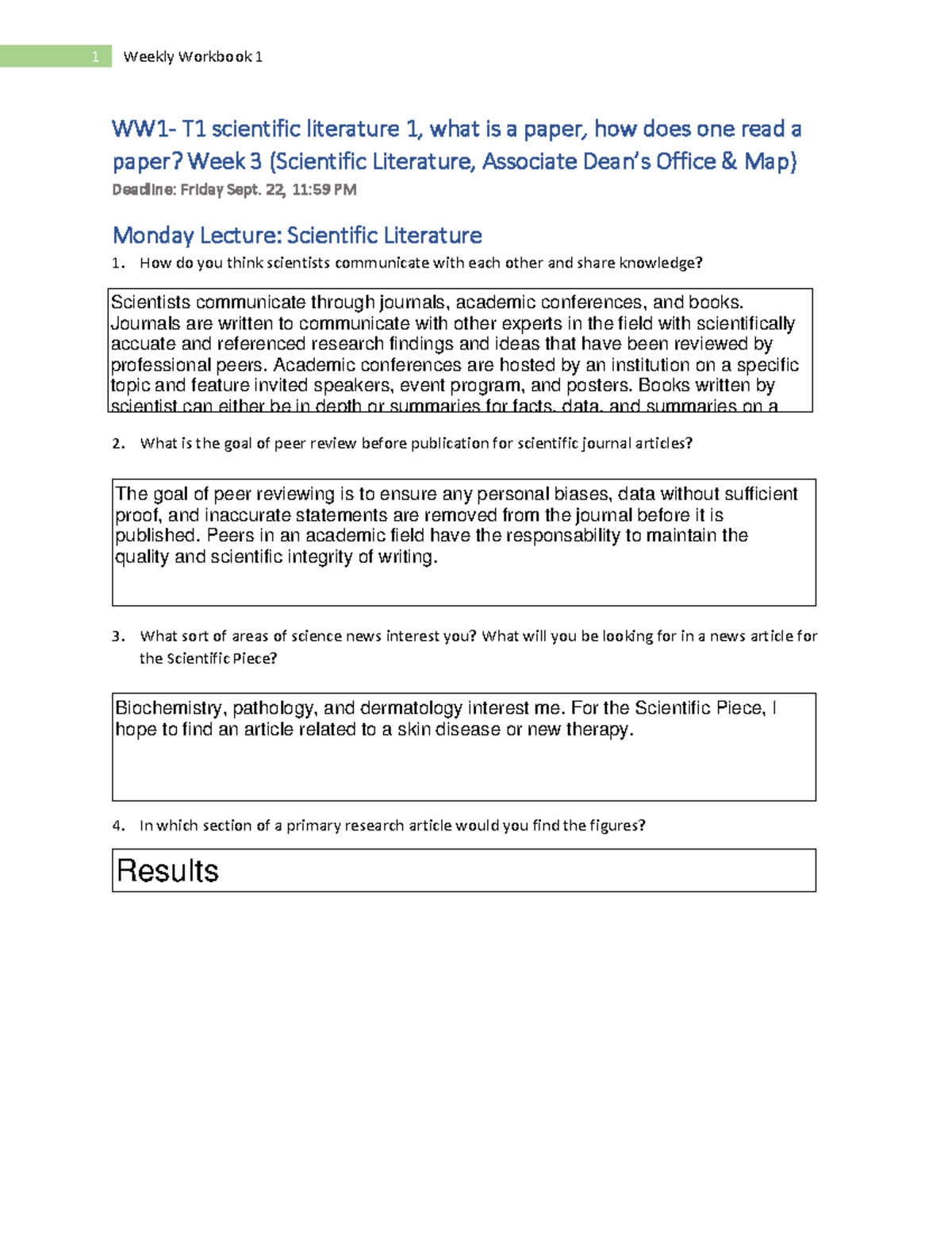 Answers WW1 - ww1 - 1 Weekly Workbook 1 WW 1 - T1 scientific literature ...