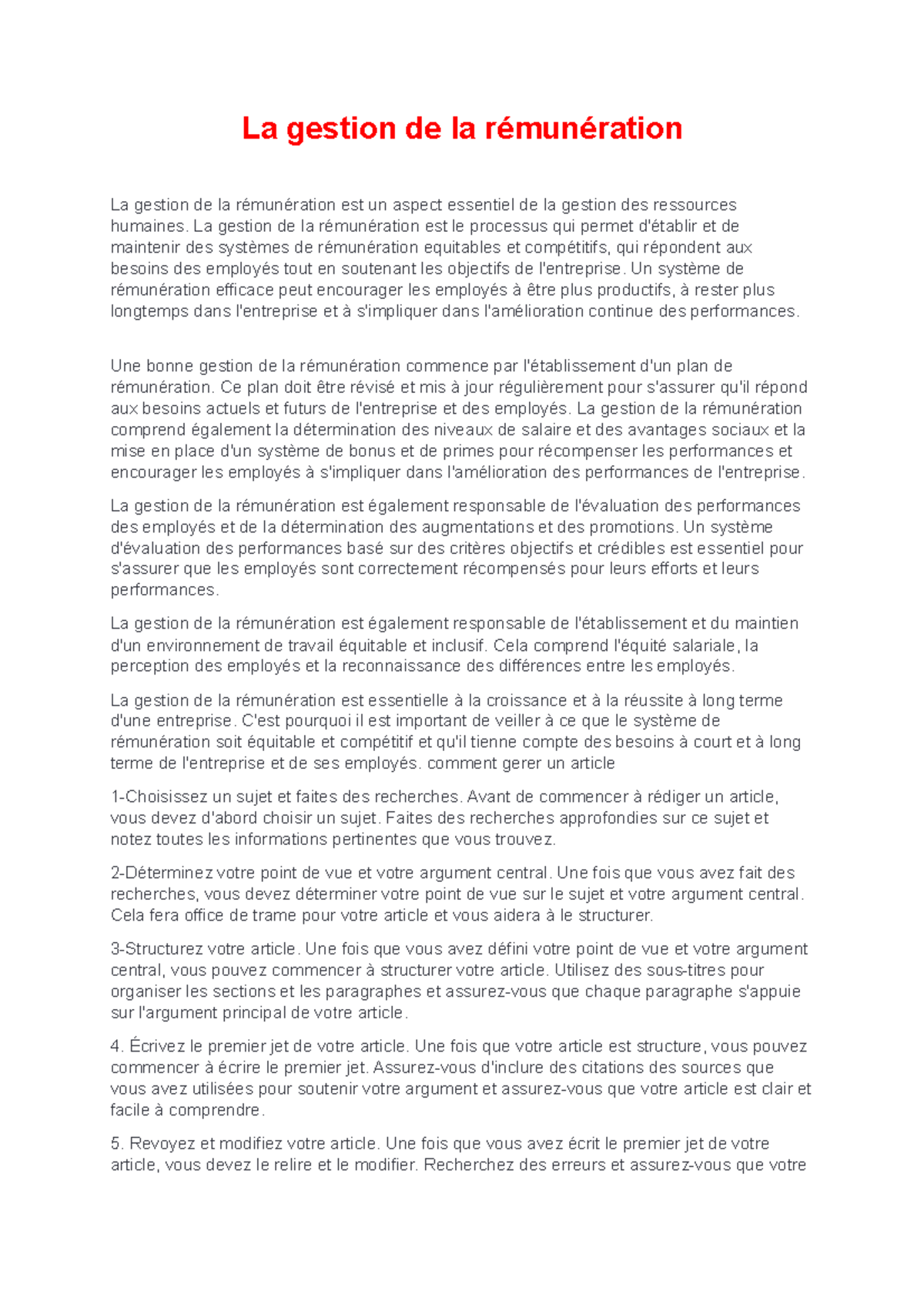 La gestion de la rémunération - La gestion de la rémunération La ...