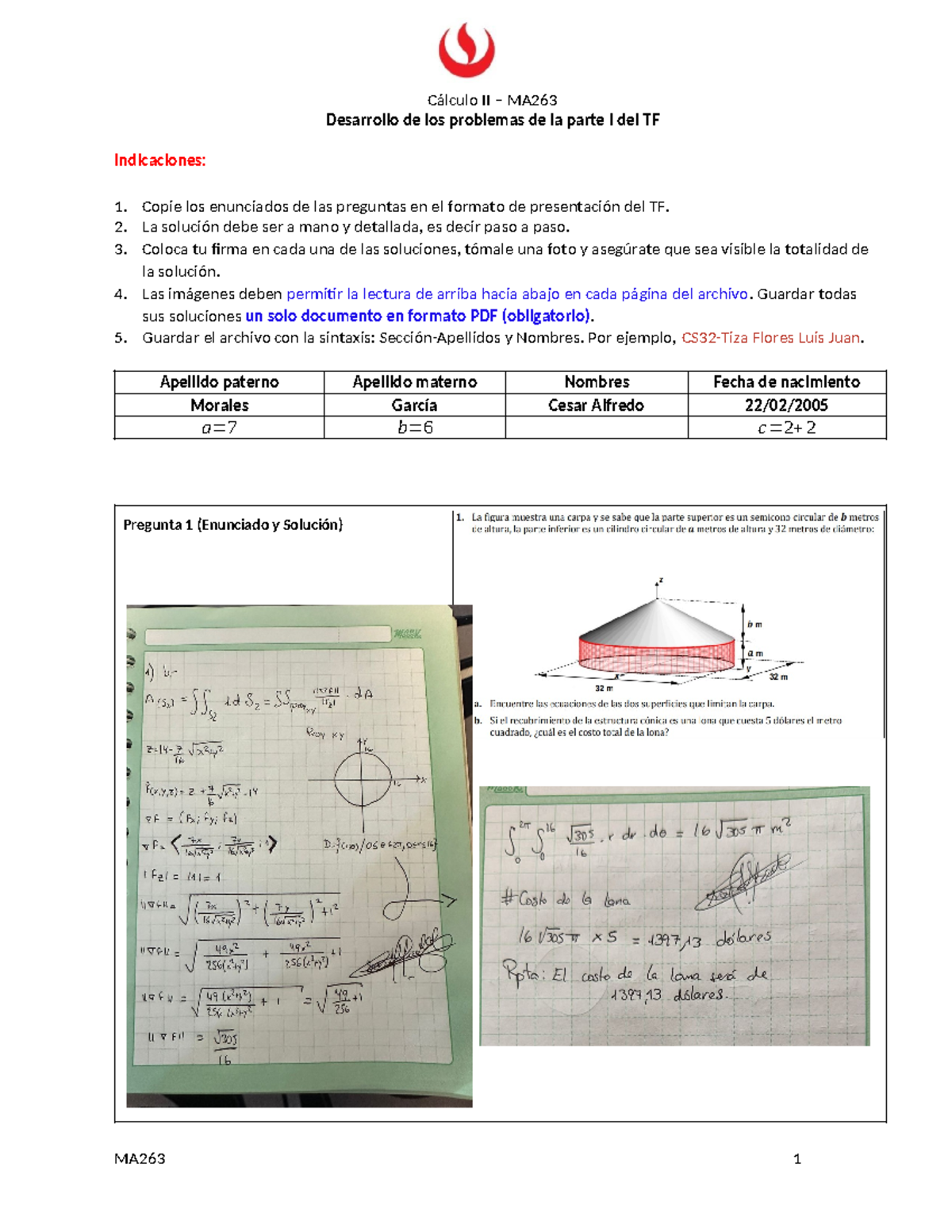 MA263 Plantilla - Desarrollo de la parte I del TF - Cálculo II – MA Desarrollo de los problemas ...