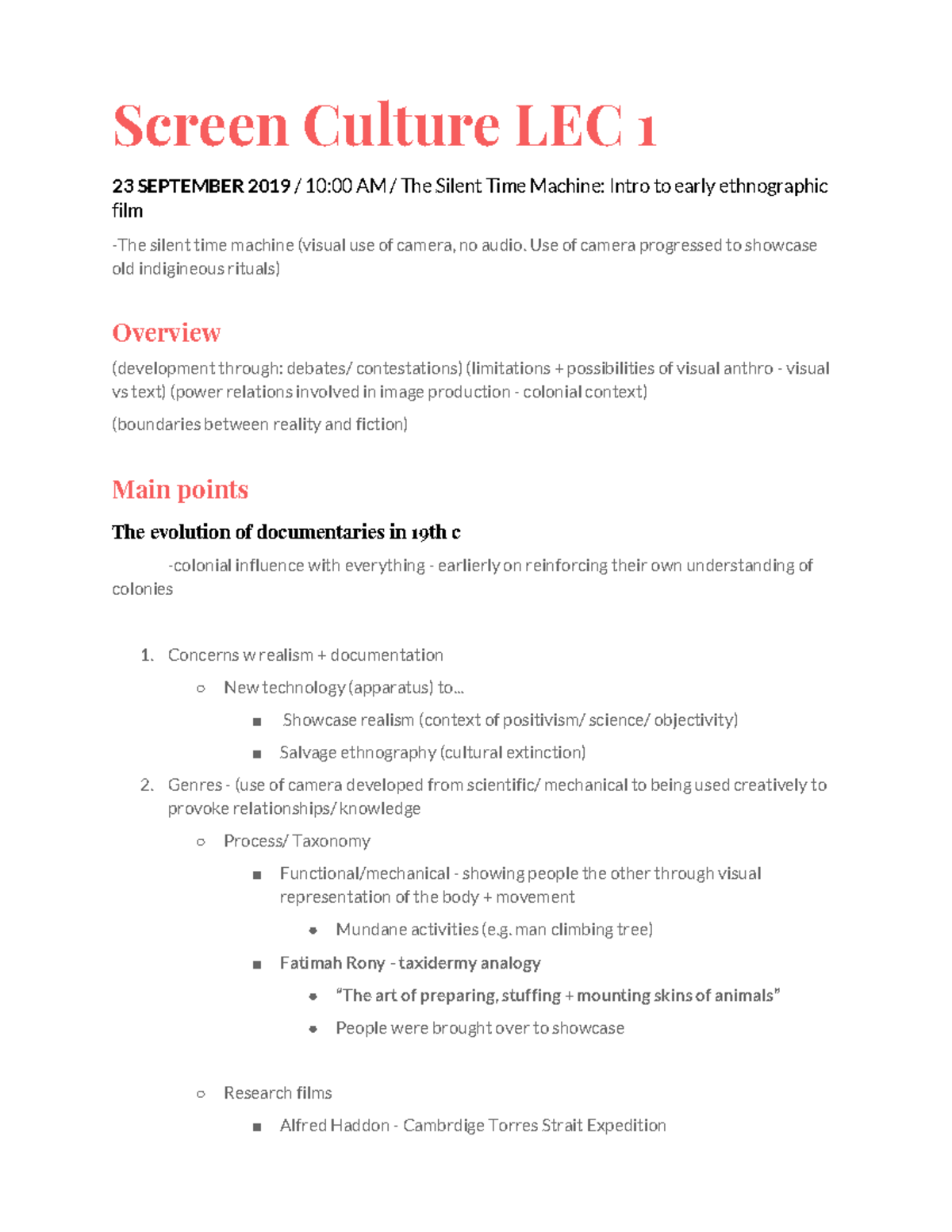 Screening Culture Lec 1 - Screen Culture LEC 1 23 SEPTEMBER 2019 / 10 ...