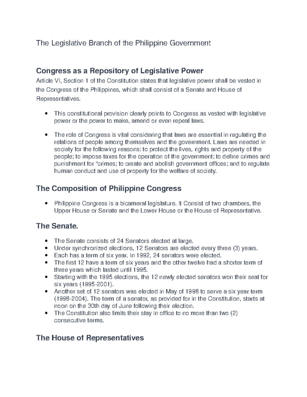 The Legislative Branch of the Philippine Government - Readings in ...
