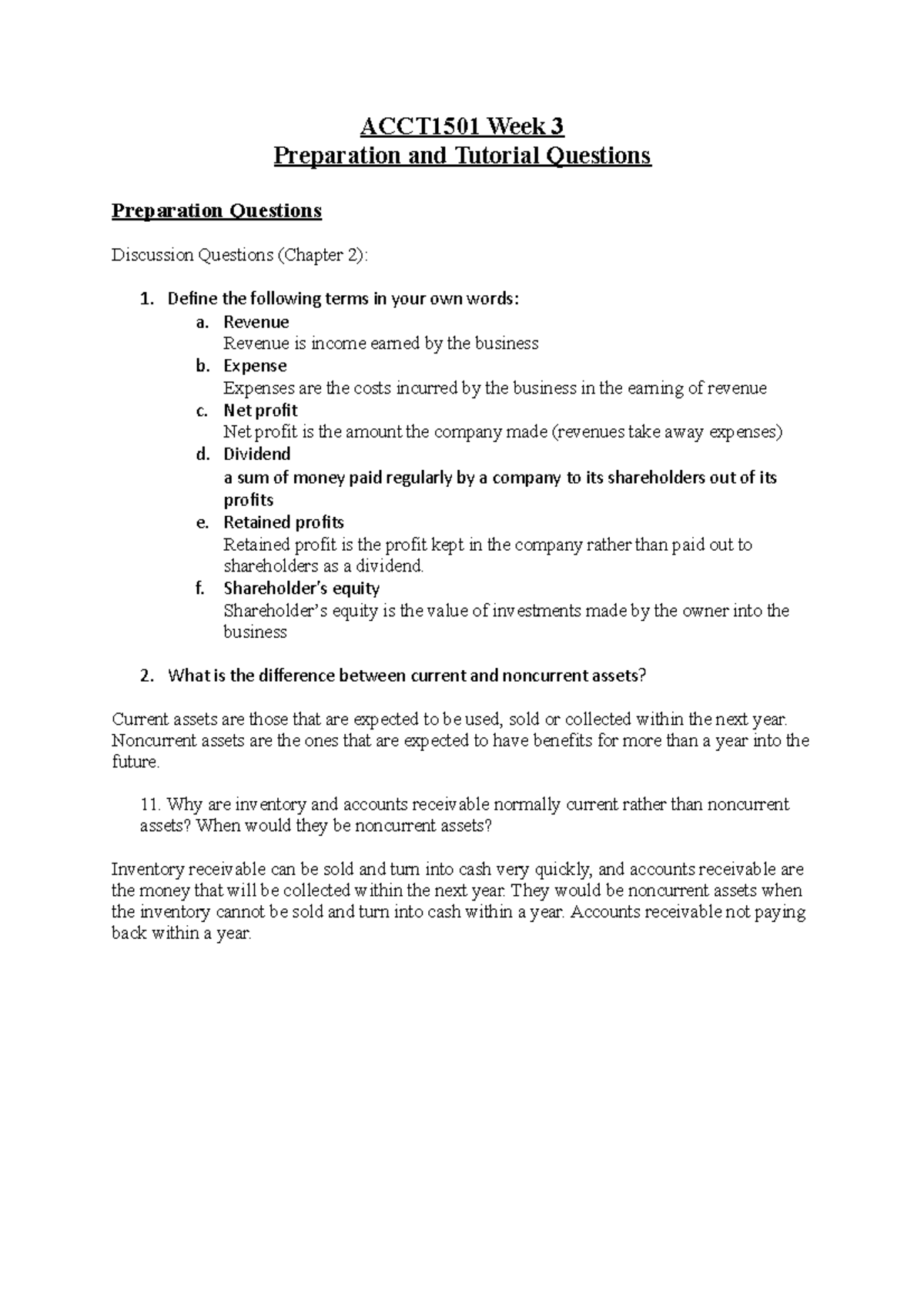 UNSW ACCT1501 Tutorial Question - ACCT1501 Week 3 Preparation and ...