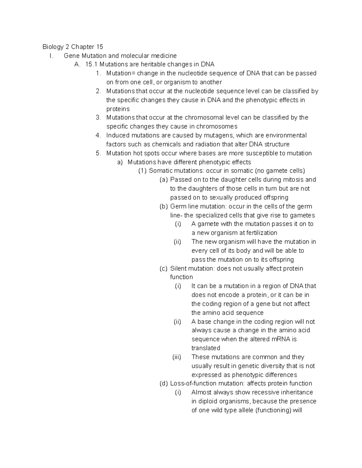 Bio 2 Chapter 15 Gene Mutation and molecular medicine - Biology 2 ...