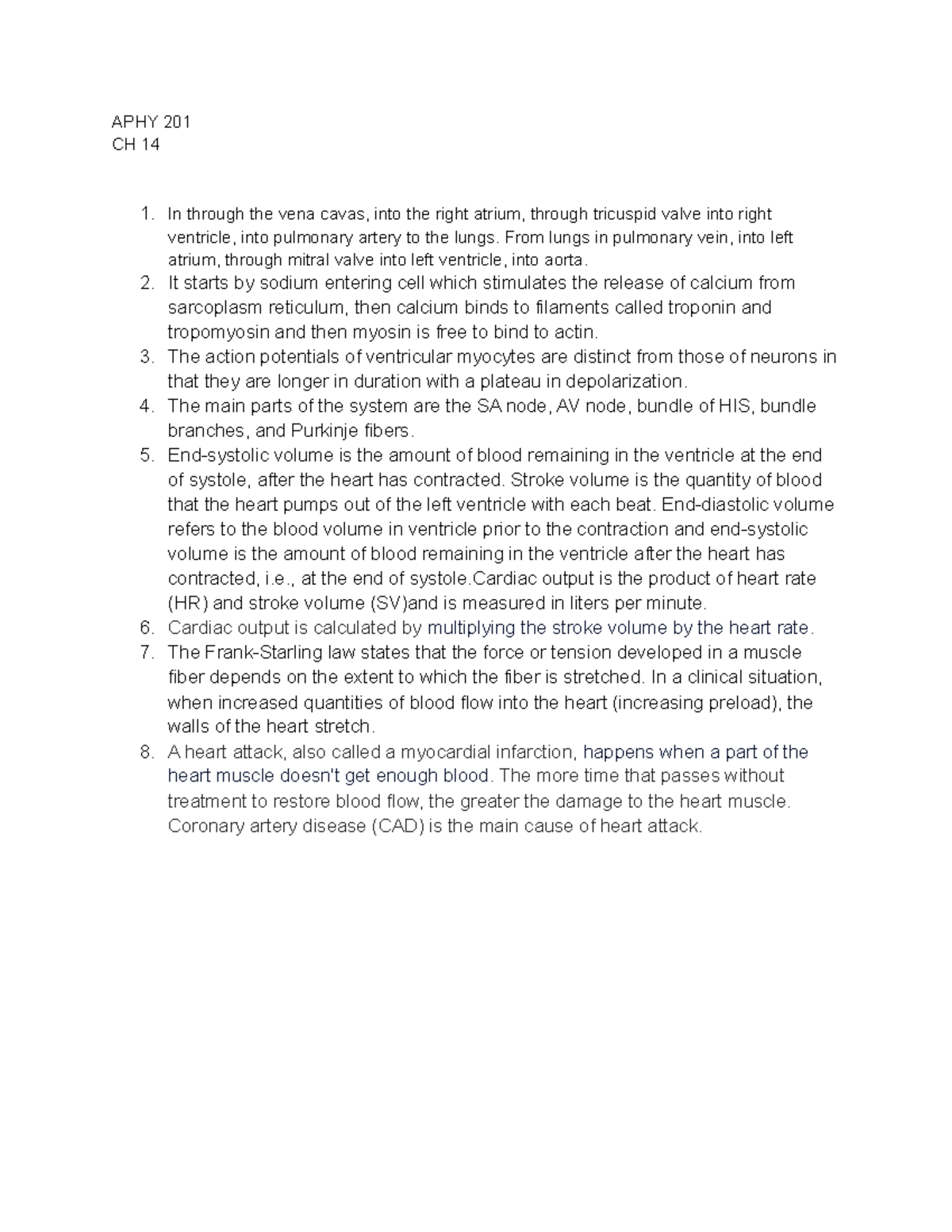 APHY201: Chapter 14 Questions - APHY 201 CH 14 In through the vena ...