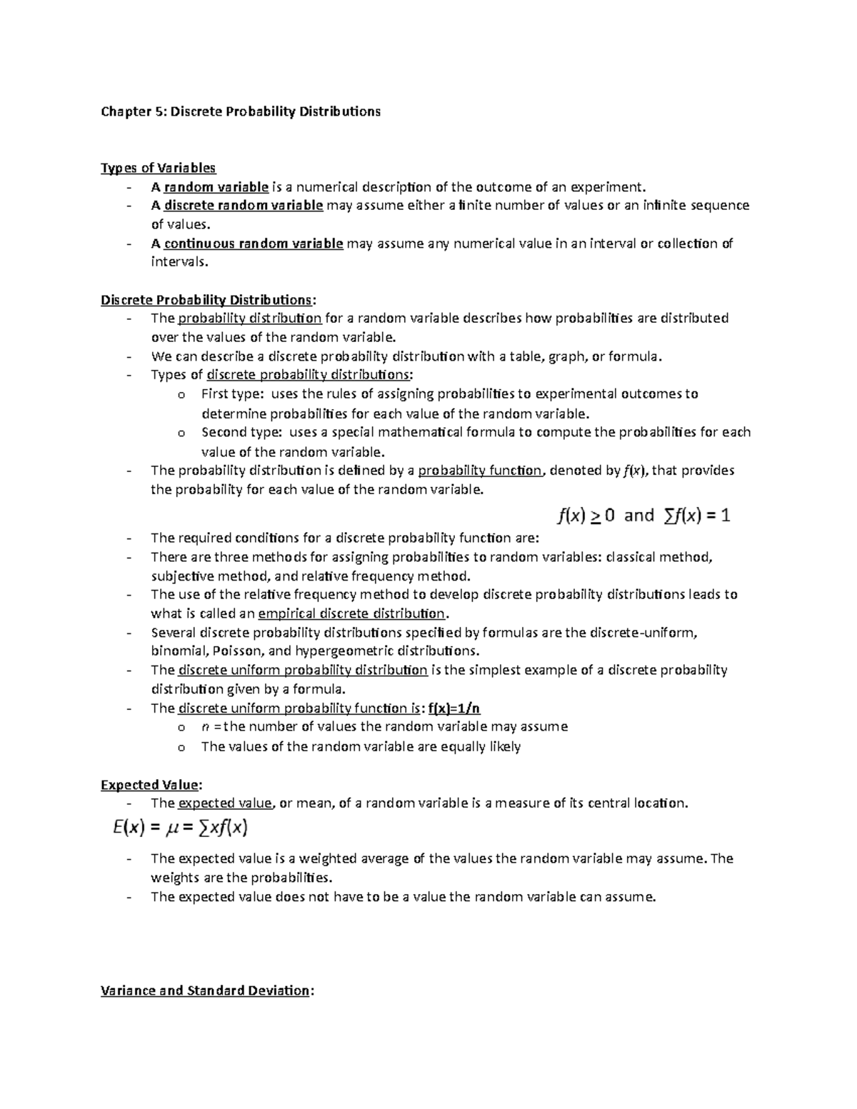 Business Stats Ch. 5 - Chapter 5: Discrete Probability Distributions ...