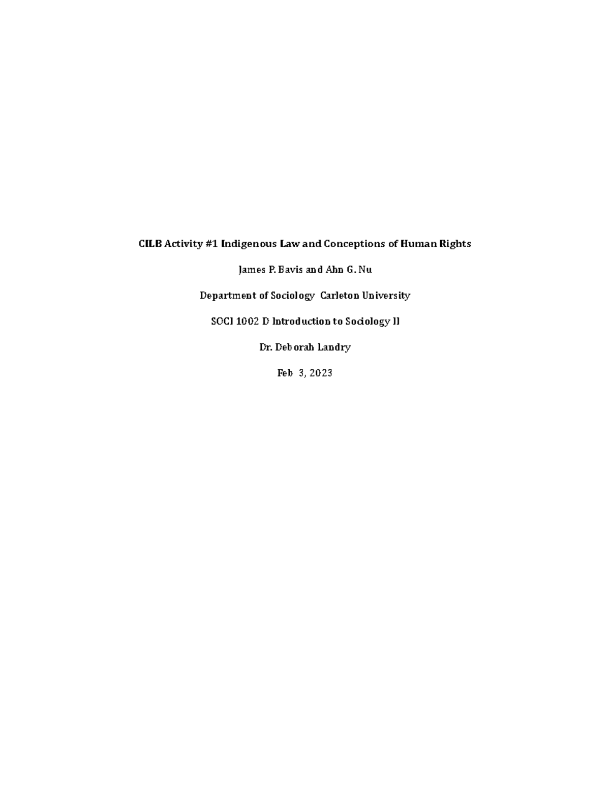 CILB Activity#1 Indigenous Law and Conceptions of Human Rights - Bavis ...
