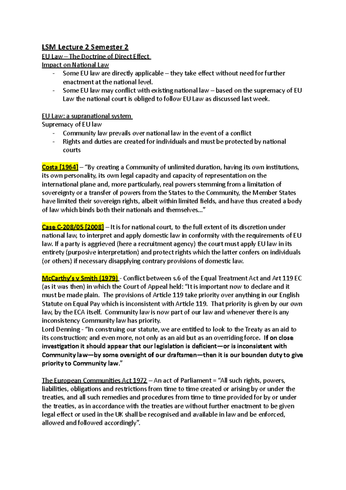Lsm Lecture 2 Semester 2 Lsm Lecture 2 Semester 2 Eu Law The Doctrine Of Direct Efect Impact