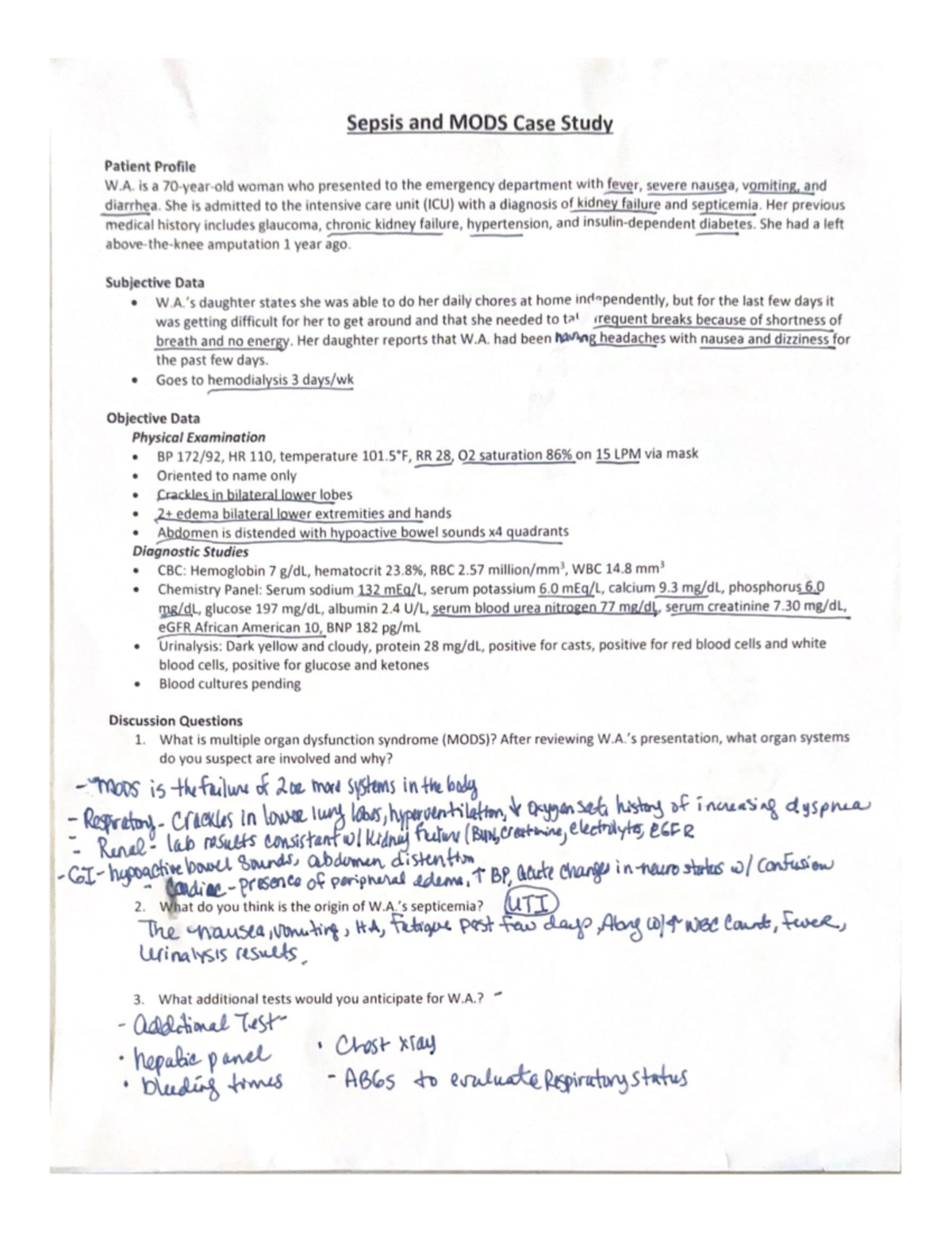 Sepsis and MODS Case Study - is a woman who presented to the emergency ...