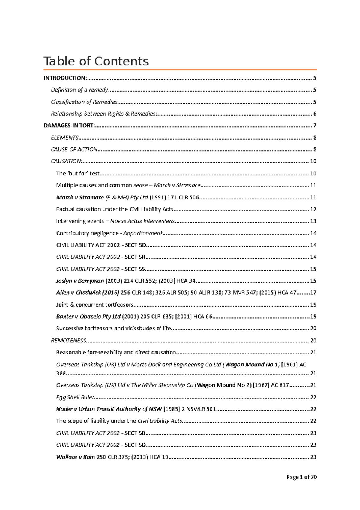 Remedies Notes - Table of Contents - Studocu
