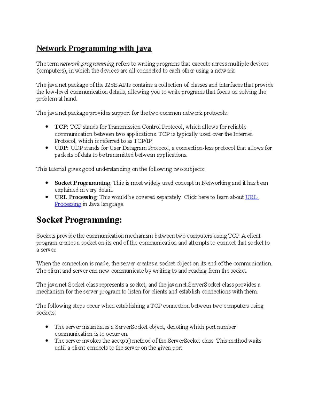 Network Programming with java - The java package of the J2SE APIs ...