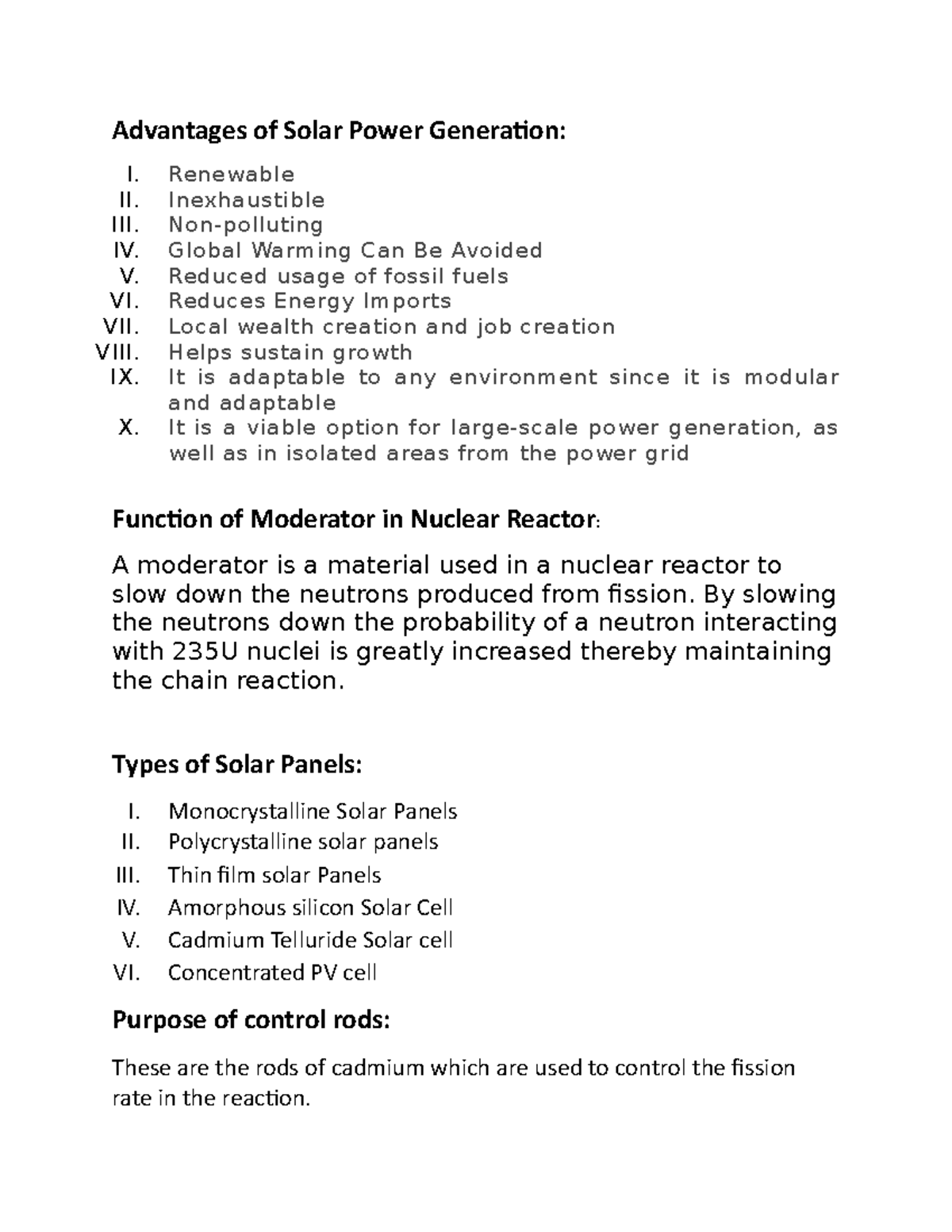 Power plant notes - Advantages of Solar Power Generation: I. Renewable ...
