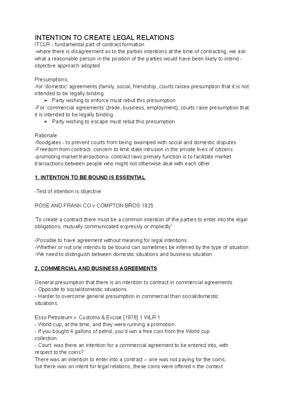 Lecture 4- Intention TO Create Legal Relations - INTENTION TO CREATE ...