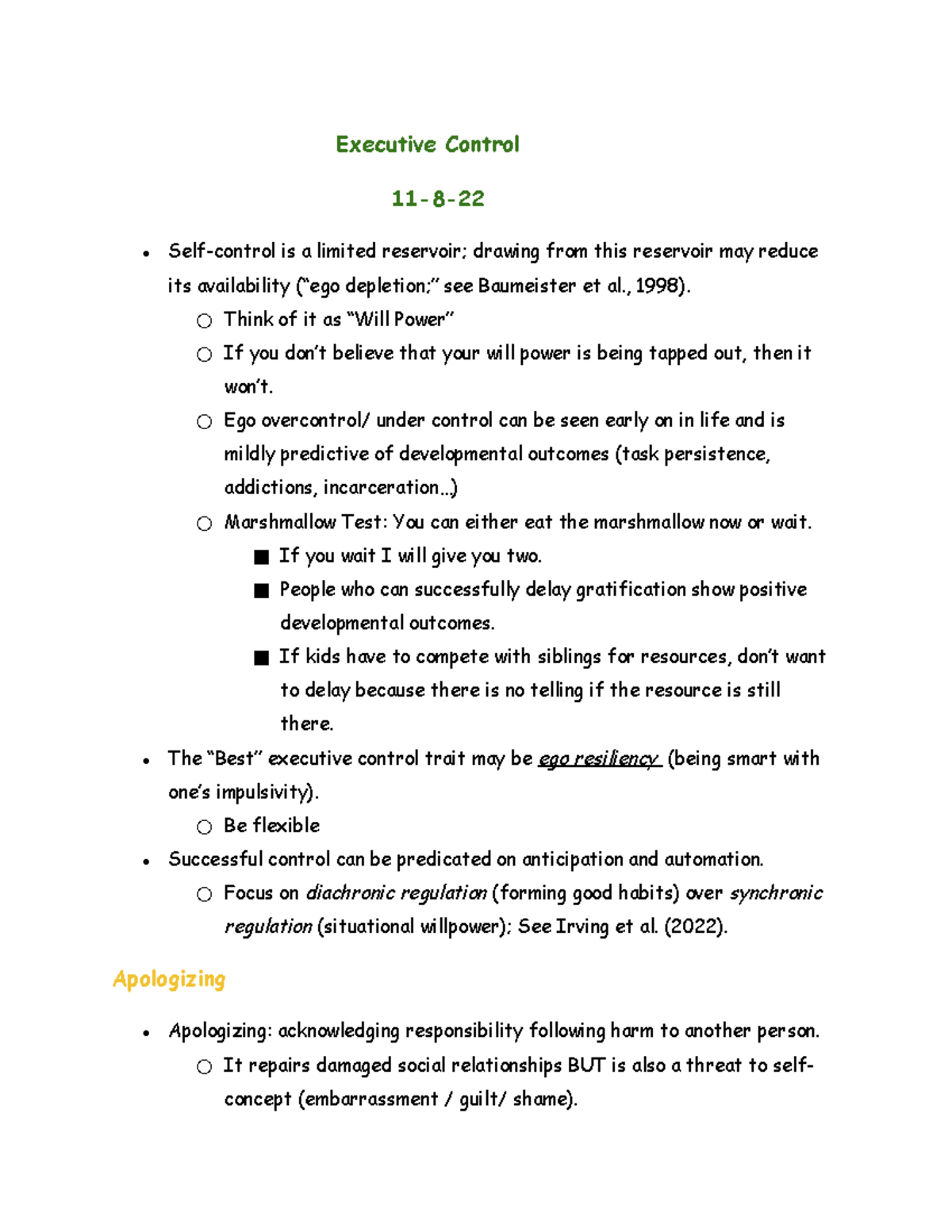 Executive control - Executive Control 11-8- Self-control is a limited ...