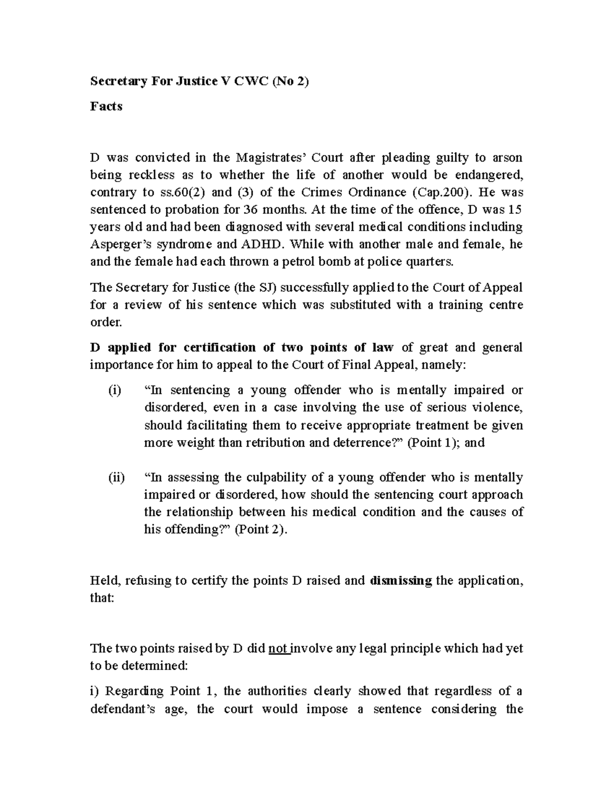 Secretary For Justice V CWC-arson - Secretary For Justice V CWC (No 2 ...