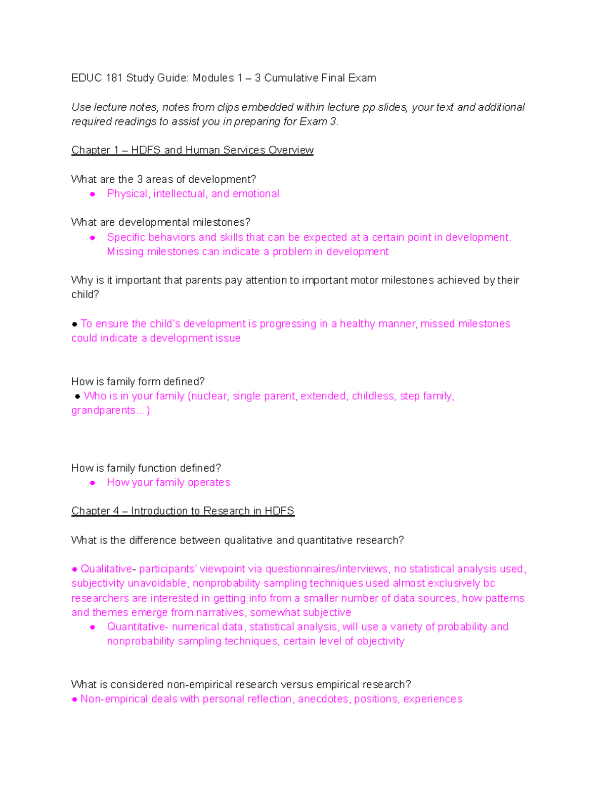 EDUC 181 Intro to HDFS - Final Study Guide - EDUC 181 Study Guide ...