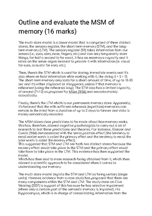 MSM 16 marker - new spec aqa - Describe and evaluate the multi memory store model of memory ...