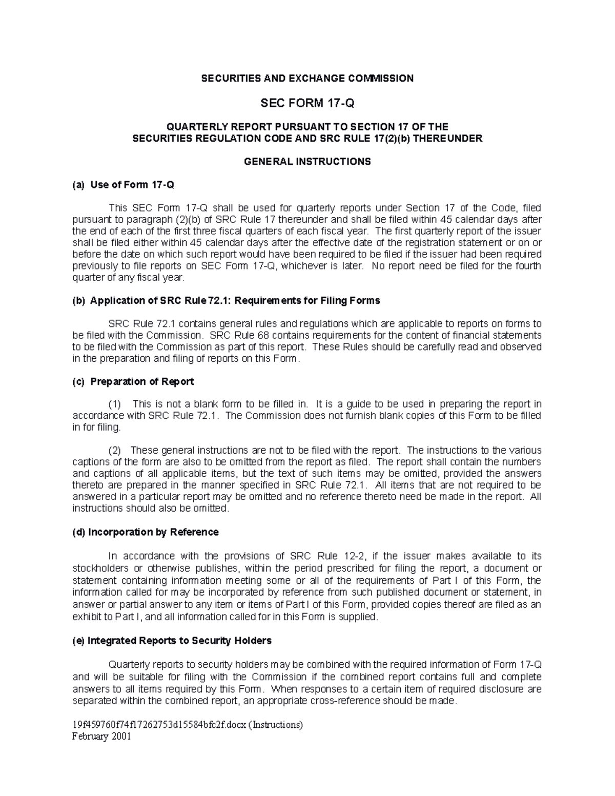 SECForm 17-Q - Not applicable - SECURITIES AND EXCHANGE COMMISSION SEC ...