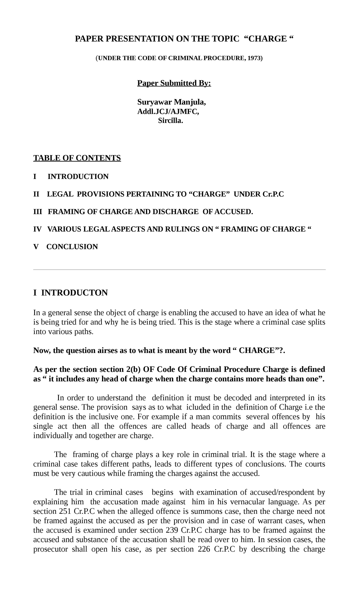 Charge - notes - PAPER PRESENTATION ON THE TOPIC “CHARGE “ (UNDER THE ...