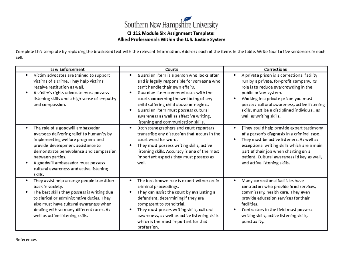CJ 112 Allied Professionals Template - CJ 112 Module Six Assignment ...