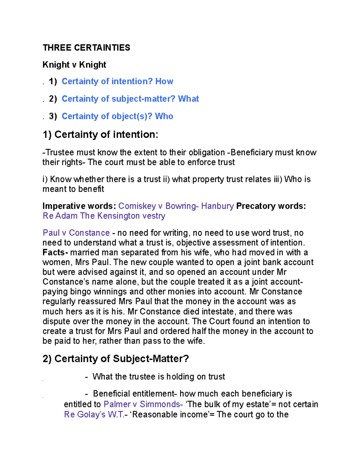 Three Certainties - Full Study Notes. - THREE CERTAINTIES Knight v ...