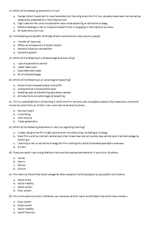 International Business AND Trade QUIZ 1 - INTERNATIONAL BUSINESS AND ...