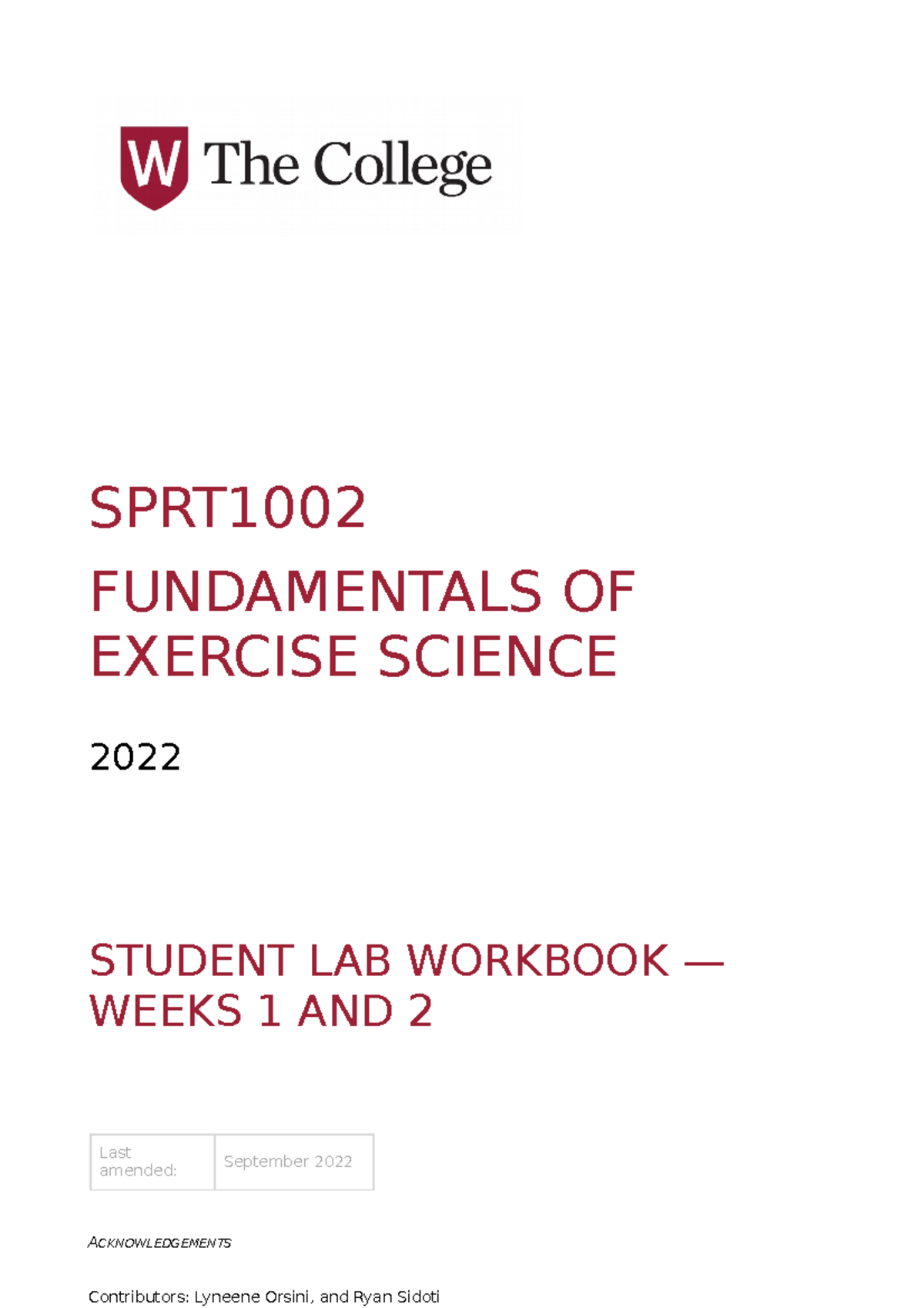 Workbook 1 - Work book - SPRT FUNDAMENTALS OF EXERCISE SCIENCE 2022 ...