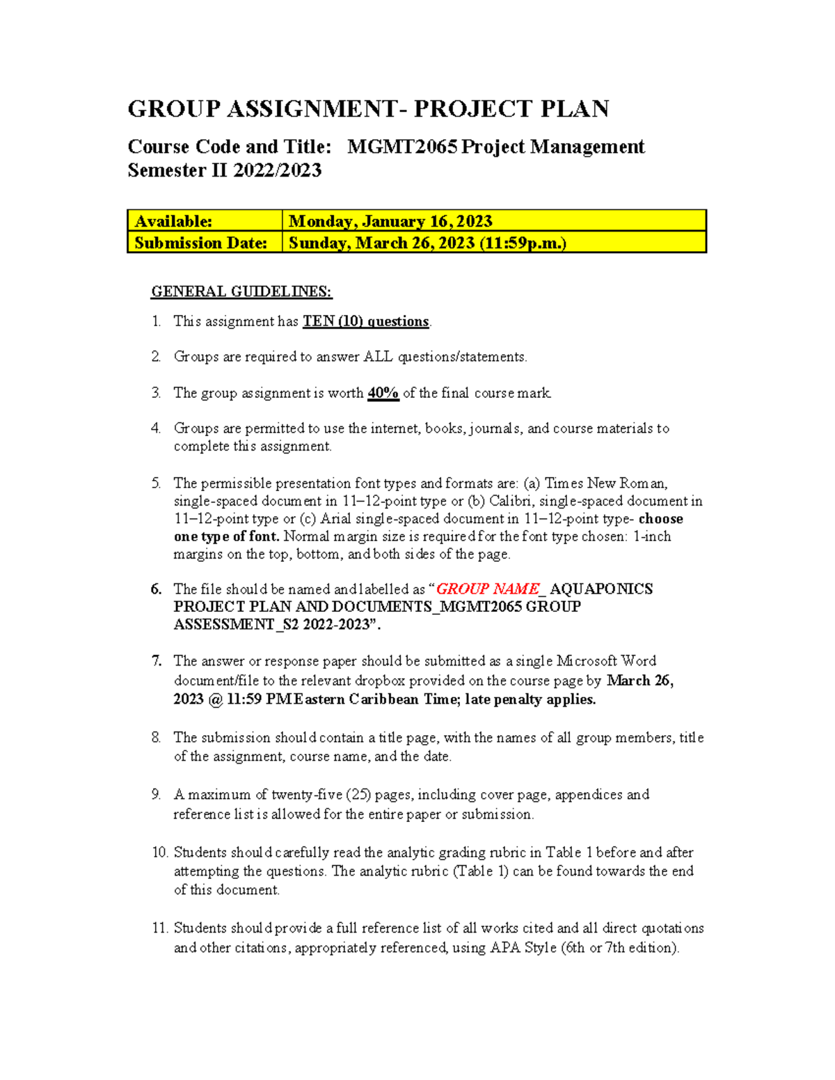 Group Assignment- Aquaponics Project Plan and Documents - GROUP ...