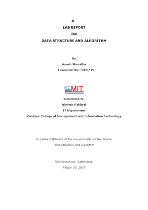 Java report - lab of java - A LAB REPORT ON JAVA-I By Ayush Shrestha Exam Roll No: 9802 ...