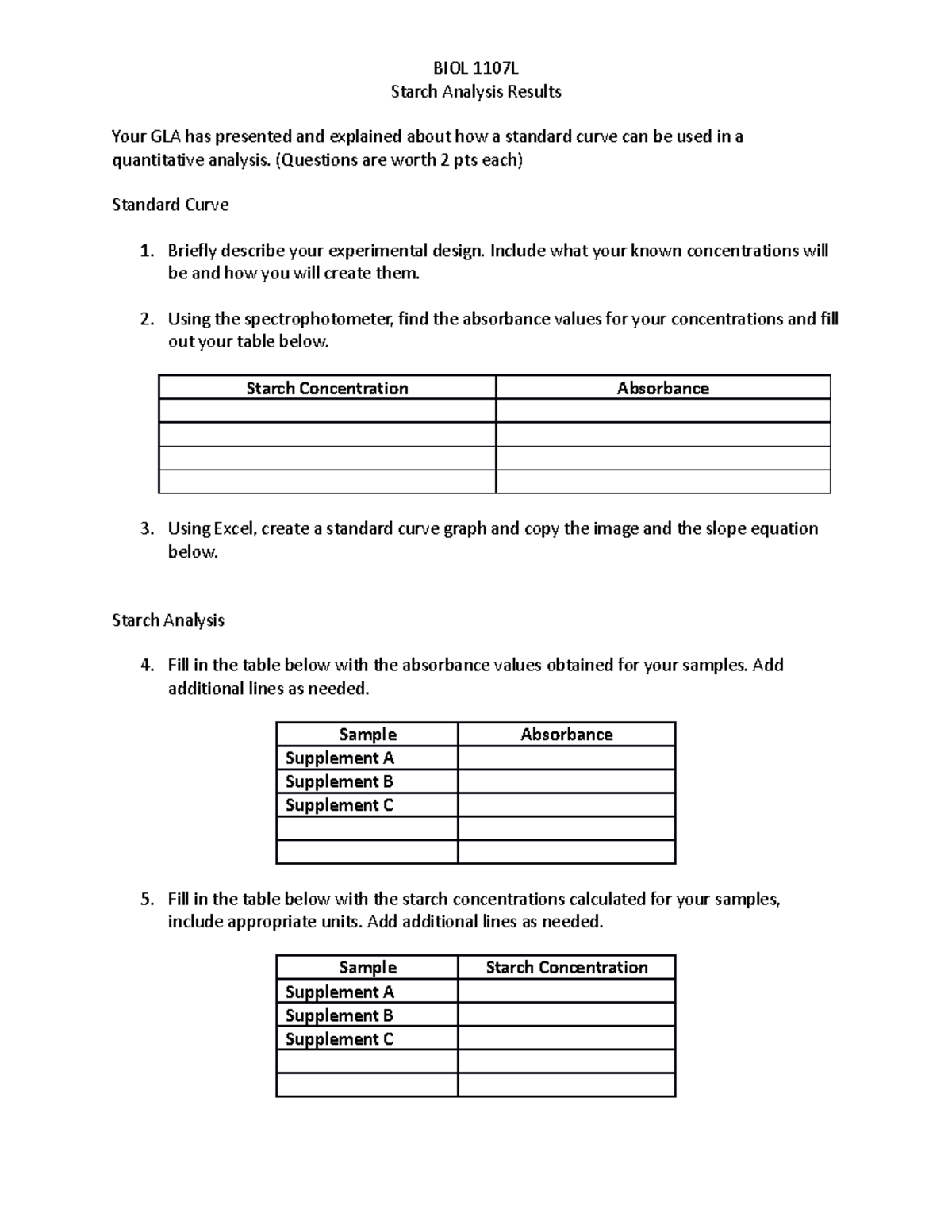 BIOL 1107L Starch Analysis Results - BIOL 1107L Starch Analysis Results ...