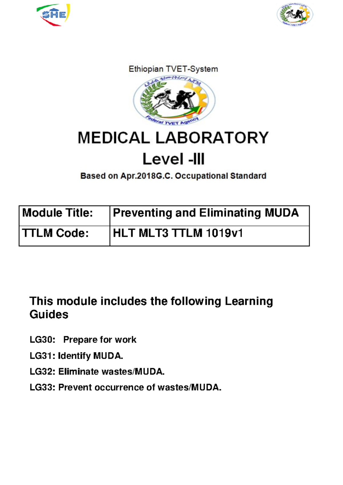 6-MDL - Module Title: Preventing and Eliminating MUDA TTLM Code: HLT MLT3 TTLM 1019v This module ...