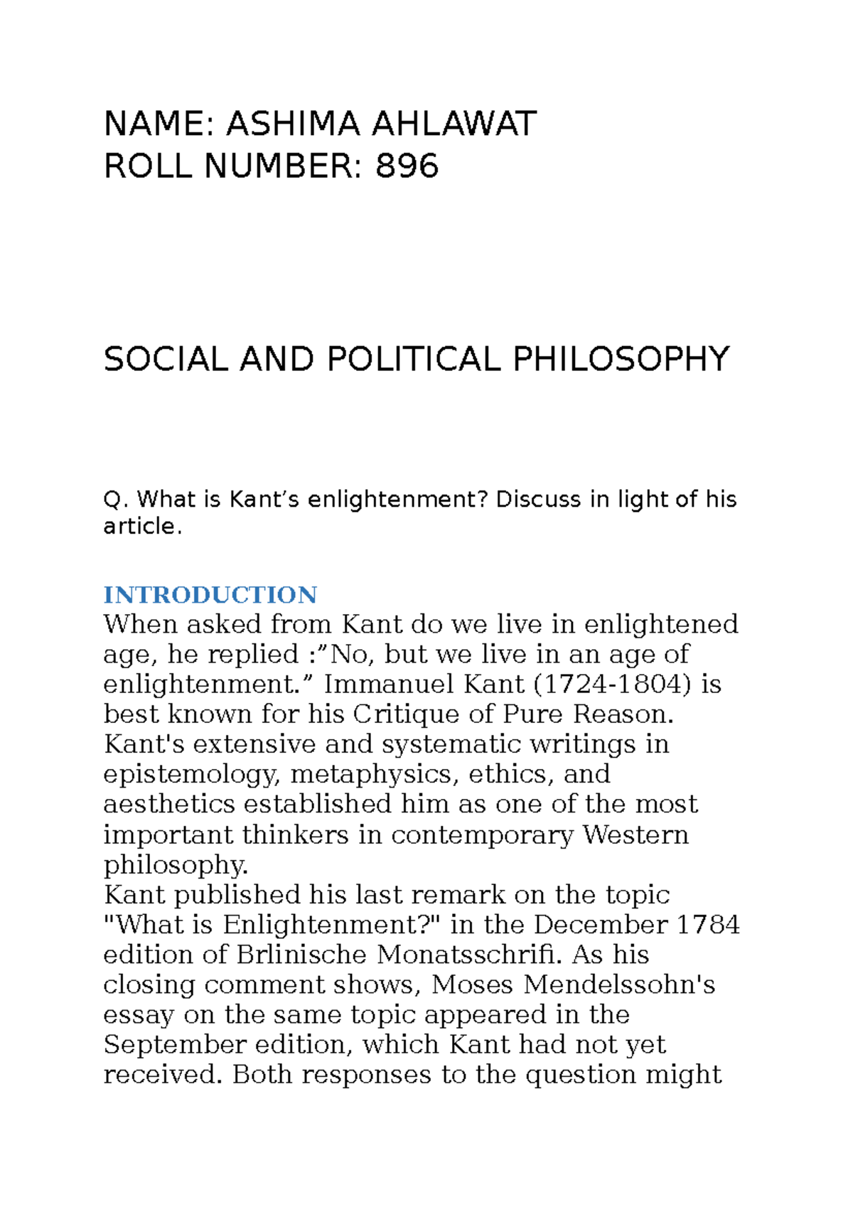 Social AND Political Philosophy Ashima Ahlawat 896 - NAME: ASHIMA ...