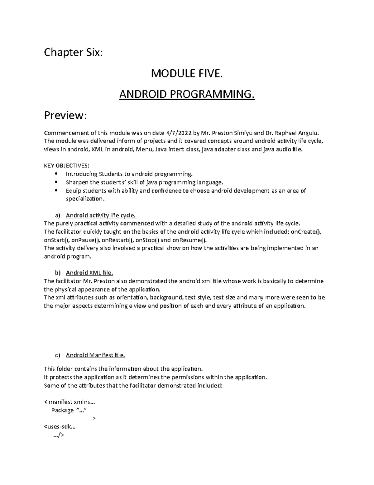 Chapter Six - ASSISGNMENTS - Chapter Six: MODULE FIVE. ANDROID ...