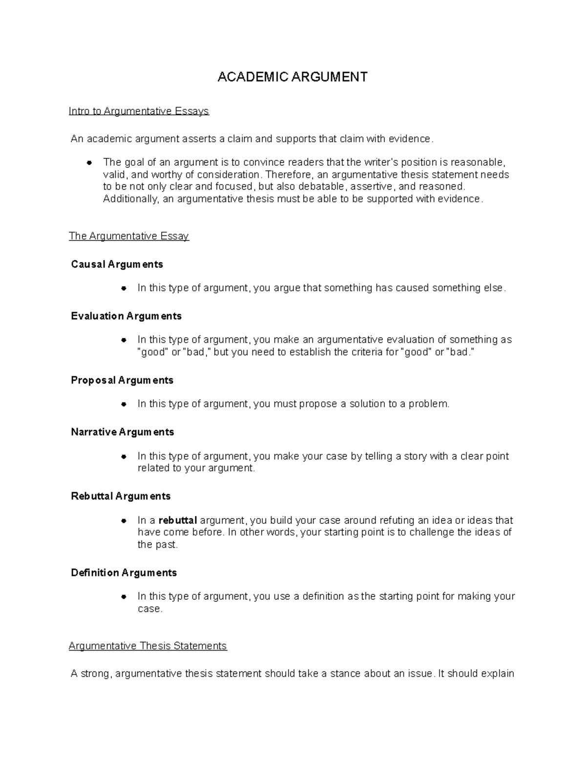 ENG 111 Notes Academic Argument Part 1 - ACADEMIC ARGUMENT Intro to ...