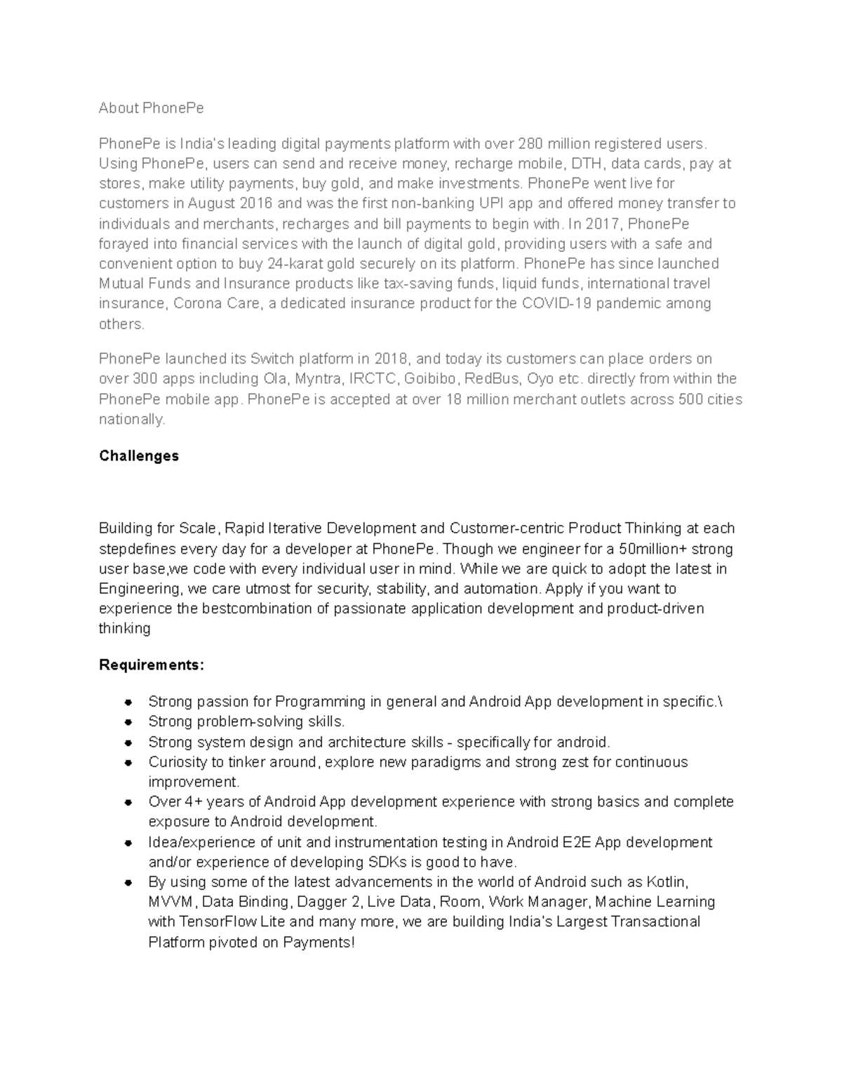 Android Job description - btech in computer science and engineering ...