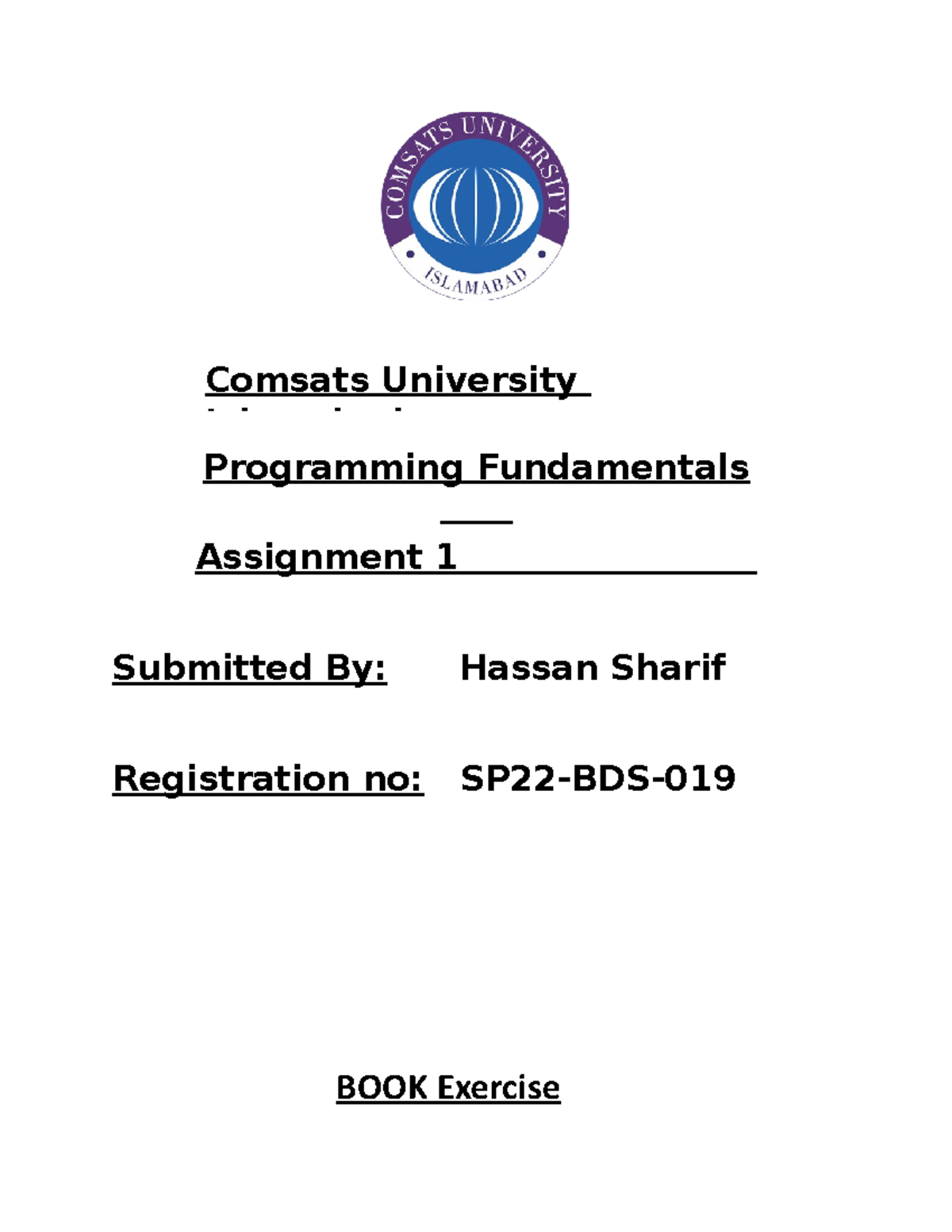 Book ass - asdadasdsadsa ada - Programming Fundamentals Assignment 1 Submitted By: Hassan Sharif ...
