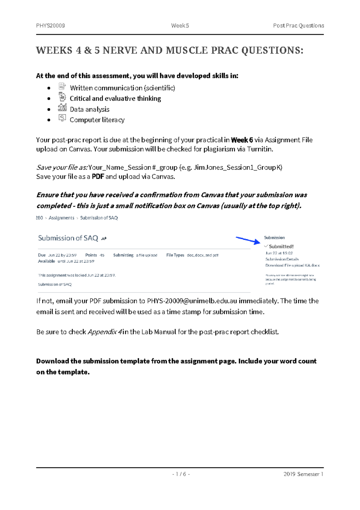 PHYS2000 9 Wk4 Wk5 Post-Prac questions - WEEKS 4 & 5 NERVE AND MUSCLE ...