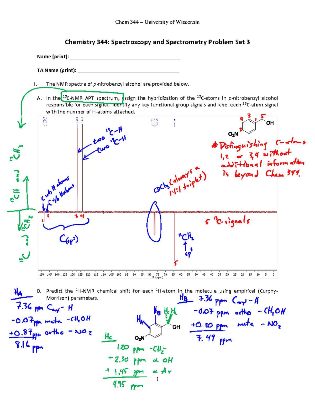 Spectroscopy and Spectrometry PS3 IR HNMR CNMR and EI-MS-key - Chem 344 ...