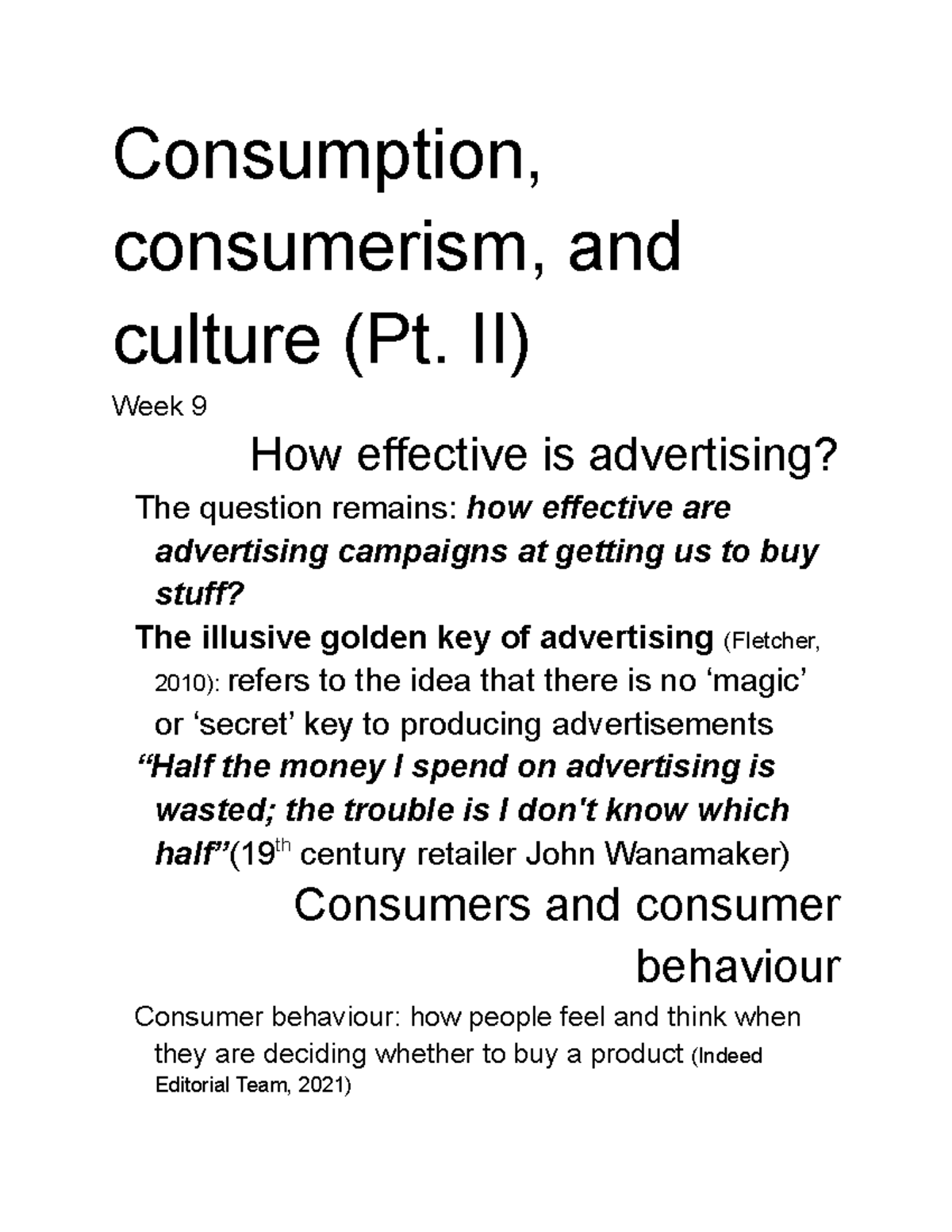 Consumption, consumerism, and culture-Week 9 - Consumption, consumerism ...