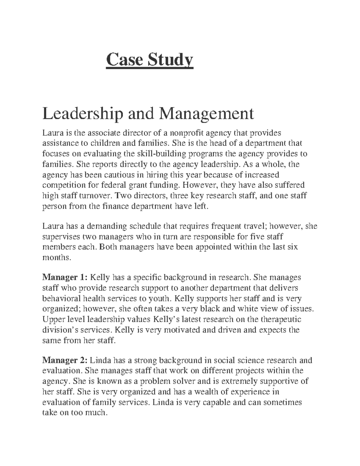 Case Study -1 - sdkjjsjvjkjkvj - Case Study Leadership and Management ...